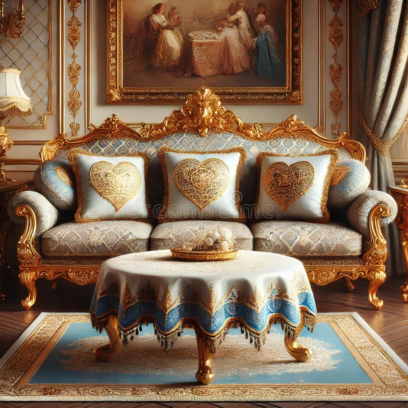 Royal and Elegant Sofa with Luxurious Table Decor Stock Illustration ...