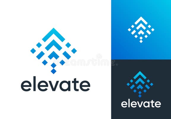 Elevate Logo Design. Arrow Growth with Transform Square Pixel Digital ...