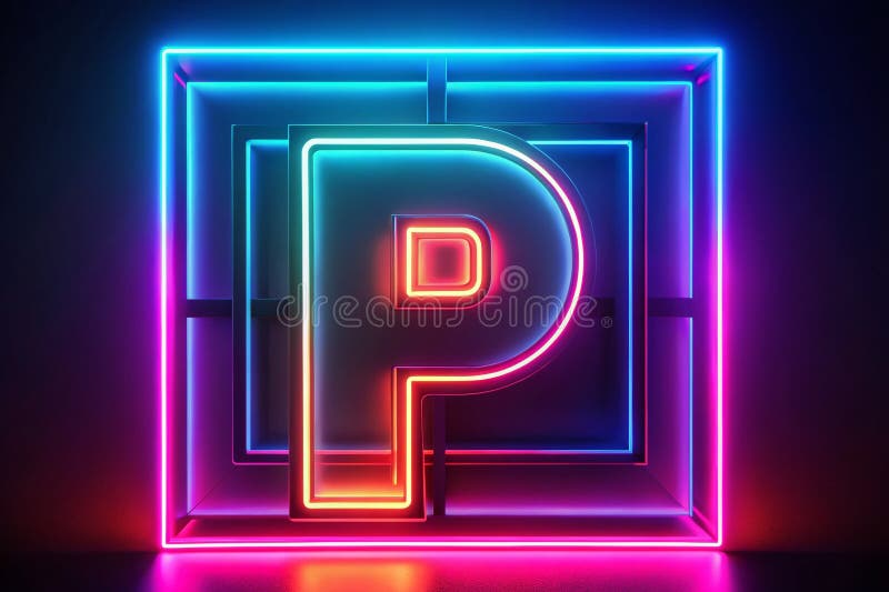 Dynamic Neon Letter P Background with Square Stroke Effect Vibrant ...