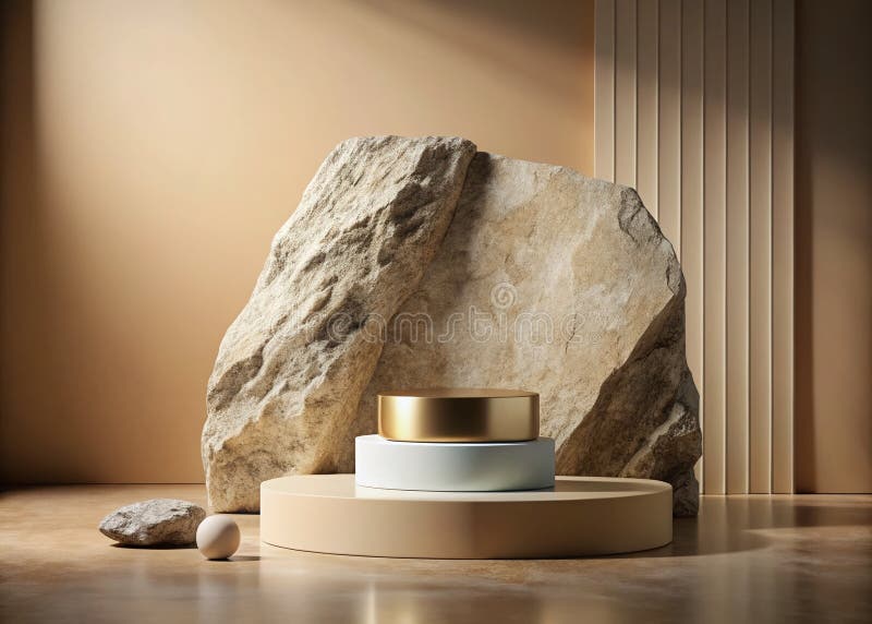 Exquisite Stone Podium Showcases Luxury Cosmetics in a Modern Monochromatic Setting a Premium ...