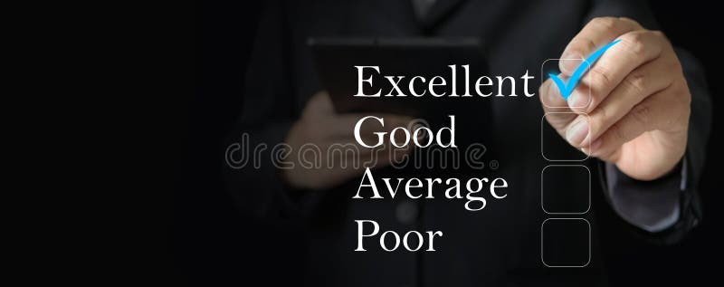 Exceptional Performance. a Businessman Marks the Excellent Level with a ...