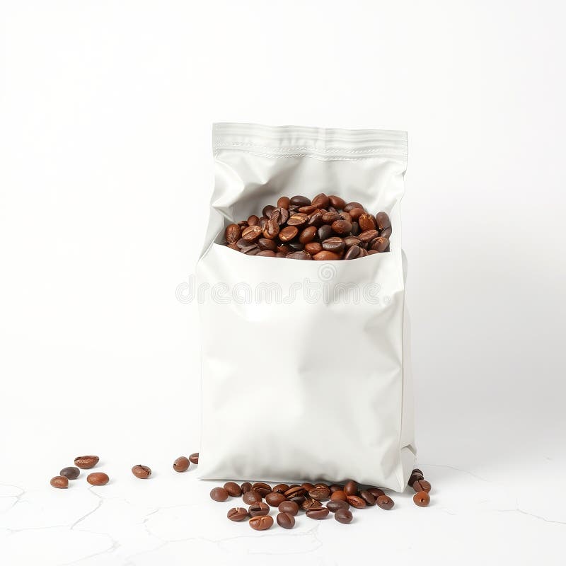 Luxurious Coffee Beans Bag Display Minimalist White Burgundy Packaging ...
