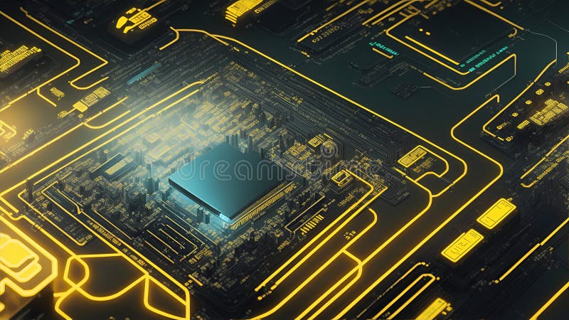 Central Computer Processor with Neon Lights Integrated Microchip ...