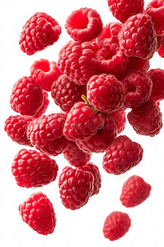 "Captivating Motion: Falling Raspberry Isolated on White Background ...