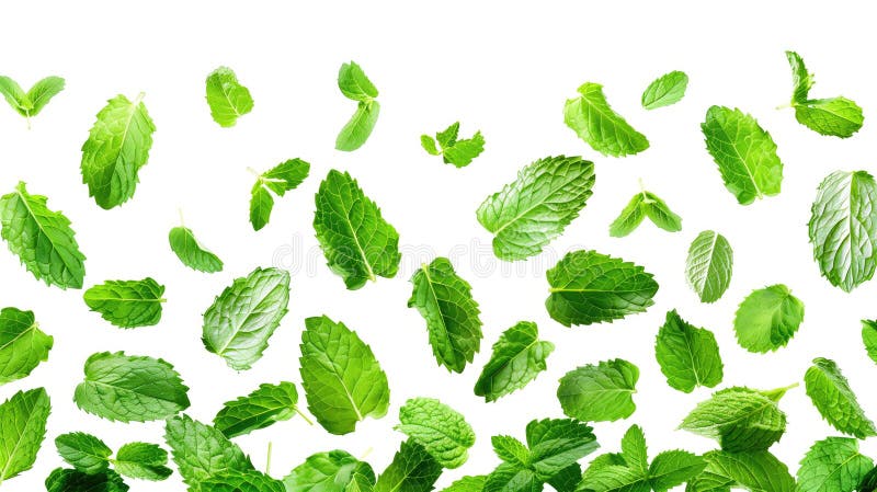 Falling Fresh Mint Leaves, Isolated Aromatic Herb Leaf, Organic ...