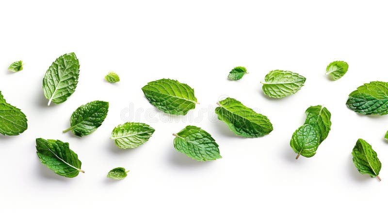 Falling Fresh Mint Leaves, Isolated Aromatic Herb Leaf, Organic ...