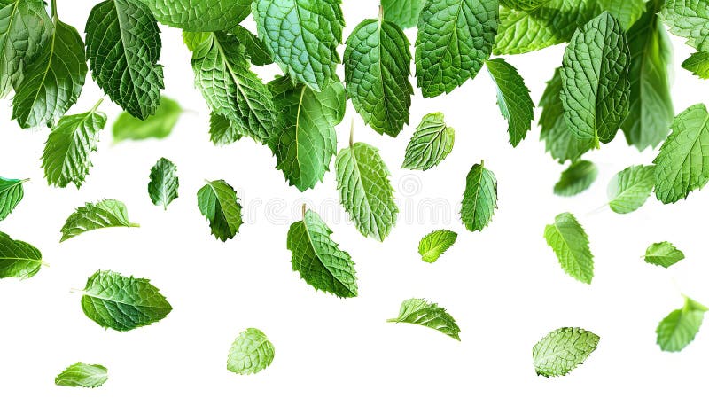 Falling Fresh Mint Leaves, Isolated Aromatic Herb Leaf, Organic ...