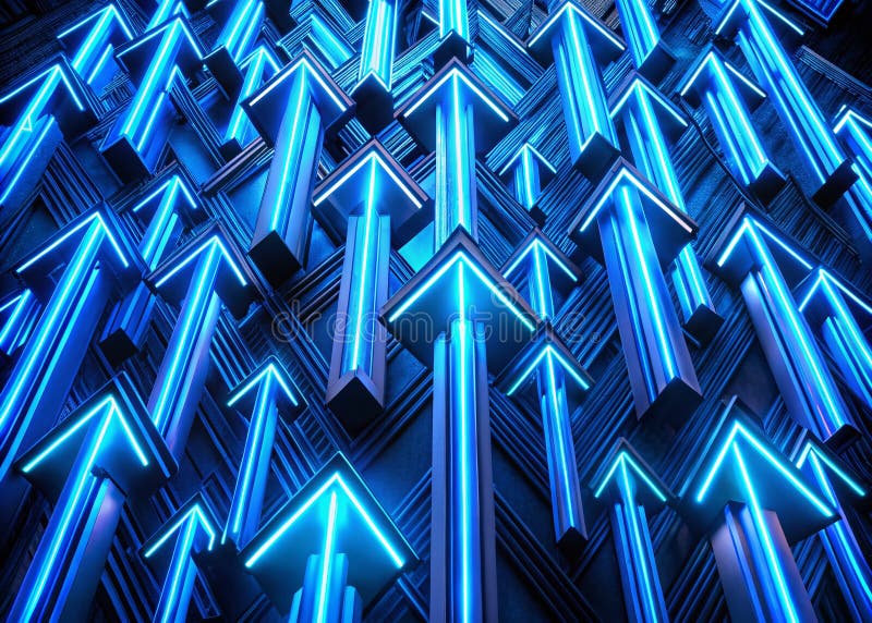 Dynamic Neon Blue Arrows on a Dark Background Futuristic Design ...