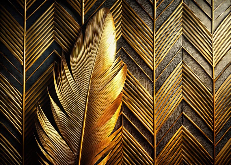 Exquisite Gold and Black Feather Pattern a Minimalist Elegant ...