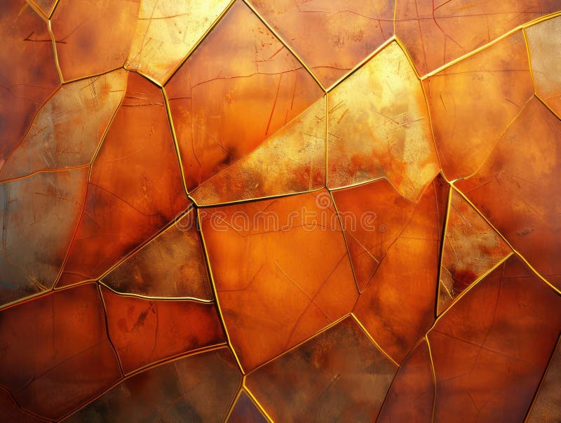 Elegant Amber Surface with Dynamic Gold Geometric Patterns, Perfect for ...