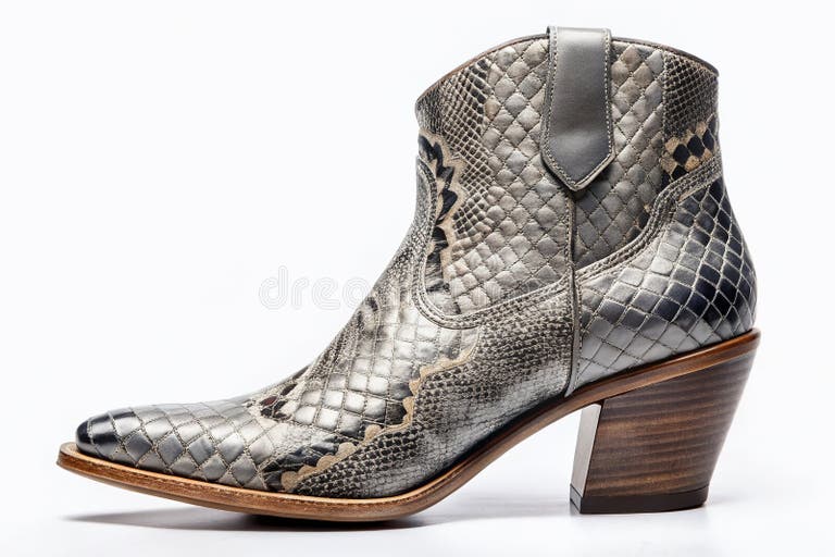 Sleek Style Meets Western Flair Womens Pointy Toe Grey Python Cowboy ...
