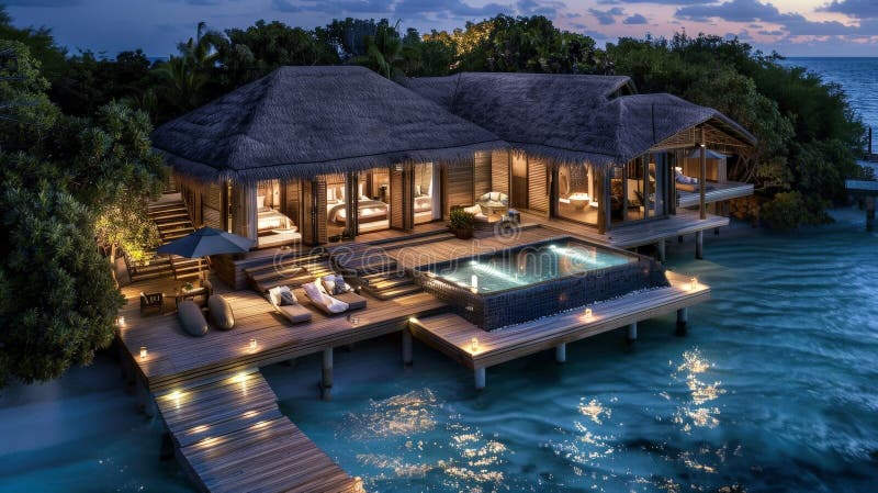 Villa with Infinity Poo stock illustration. Illustration of elevate ...