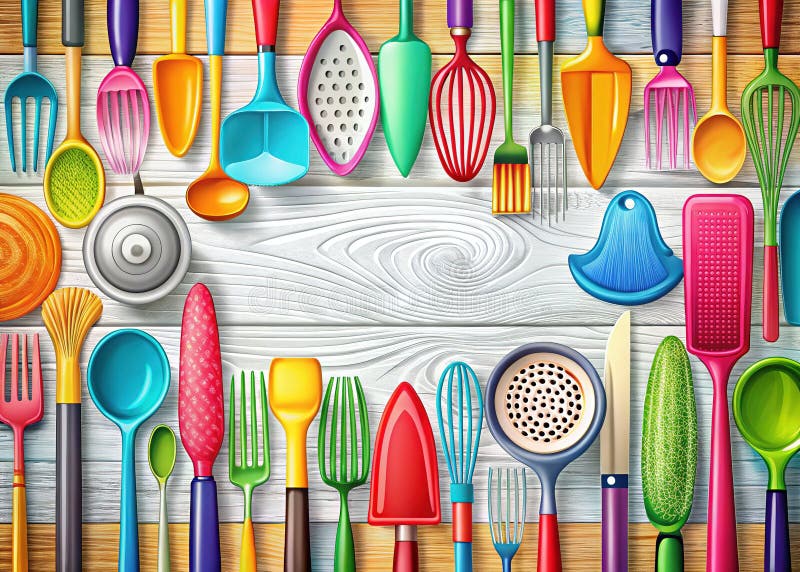 Vibrant HandDrawn Cooking Utensils Poster Colorful Kitchen Tools for ...