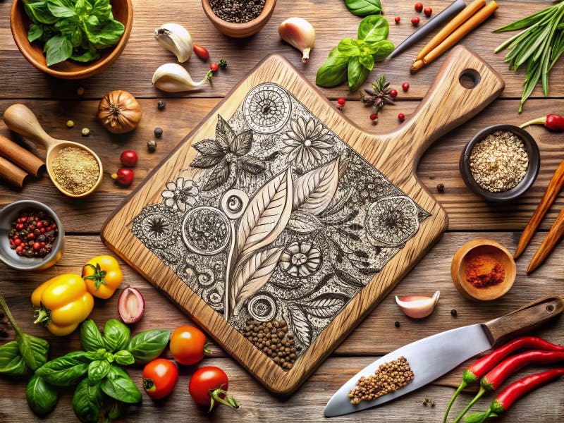 Unique Doodle Cutting Board Design Artistic Illustrations and Culinary ...