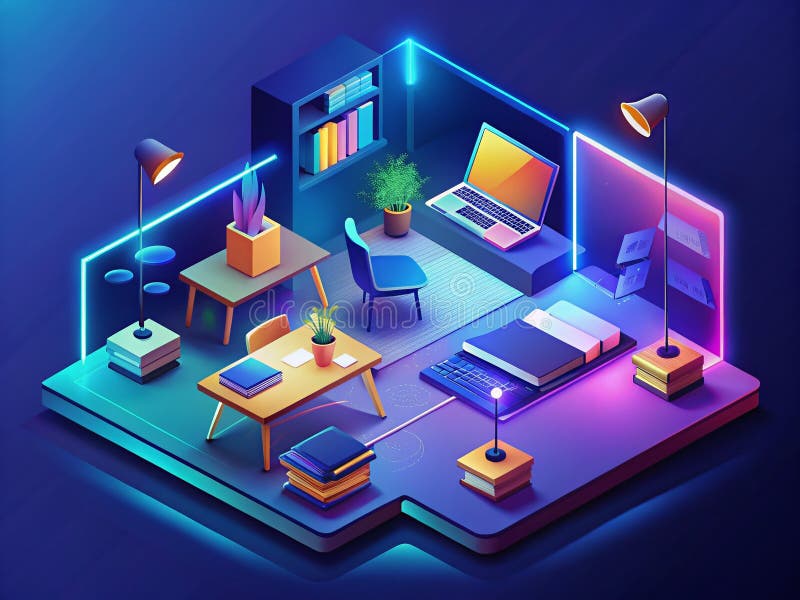 Elevate Your Learning with Interactive Online Courses an Isometric Landing Page Featuring ...