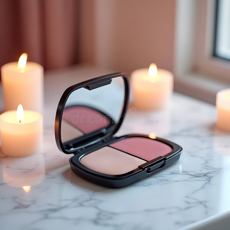 Modern Elegance Illuminated Makeup Compact on White Marble Stock ...