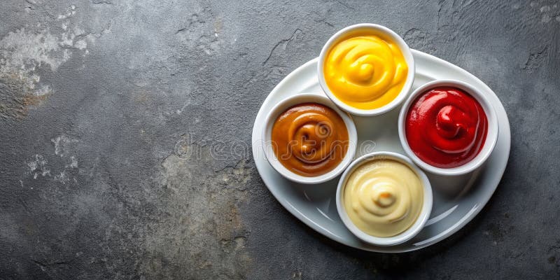 A Gourmets Delight Classic Condiment Set in Elegant White Dishes on a ...