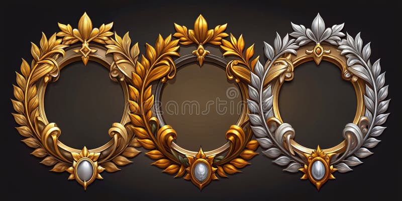 Medieval RPG Rank Frames Golden Silver and Bronze UI Elements with ...