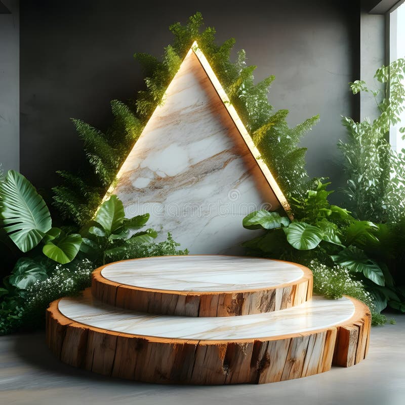 Naturally Rustic Wooden Podium with Triangle Marble in Greenery Stock ...