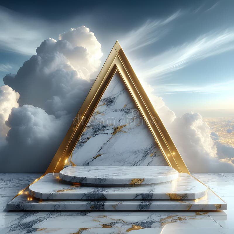 Triangular Marble Podium a Minimalistic Beauty with Gold Accents Stock ...