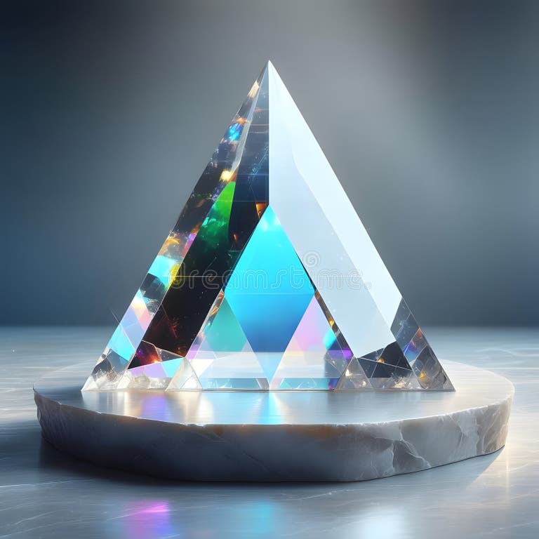 Triangular Stone Prism Artistic Crystal Podium with Prismatic Reflections Stock Illustration ...