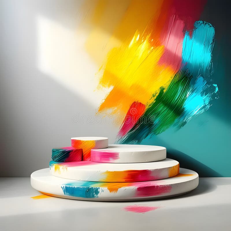 Vintage Ceramic Artistic Podium with Colorful Brushstrokes Stock ...