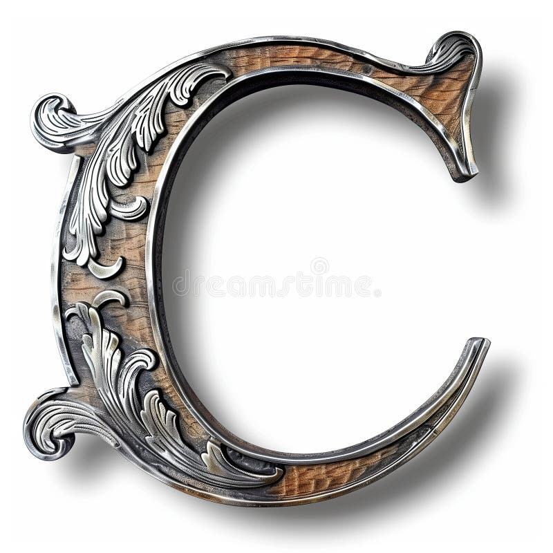 Alphabet Letter C Typography Drawing, English ABCs Ornate Design ...