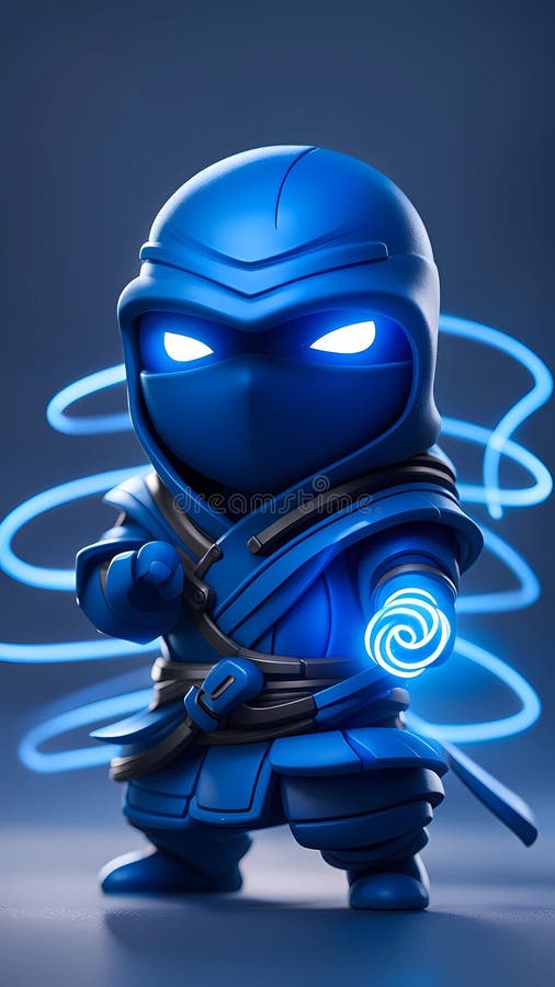 3D Blue Ninja Cartoon Character Illustration AI Generated Stock ...