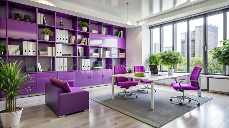 Modern Purple Office Space Design Inspiration Elegant Builtin Shelving ...