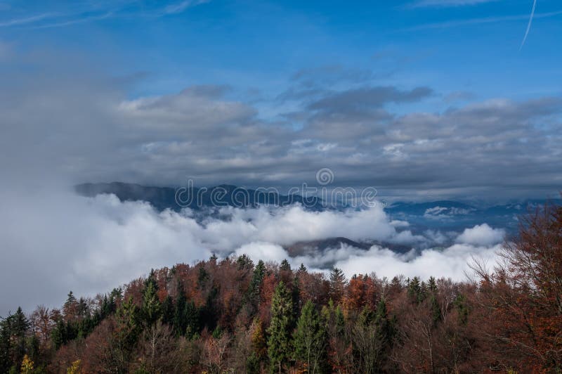 Elevated Aerial View Inversion Clouds Rolling in the Valley Stock Image ...