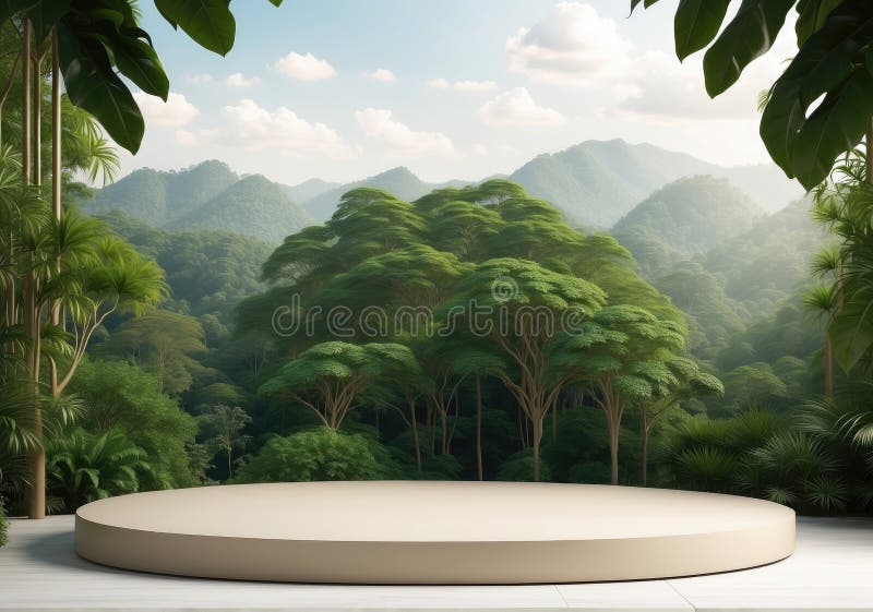 Elevated Backdrop 3D Platform in a Tropical Forest Stock Illustration ...