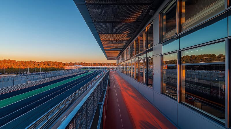 Elevated Balcony View of Race Track at Sunset Stock Illustration ...
