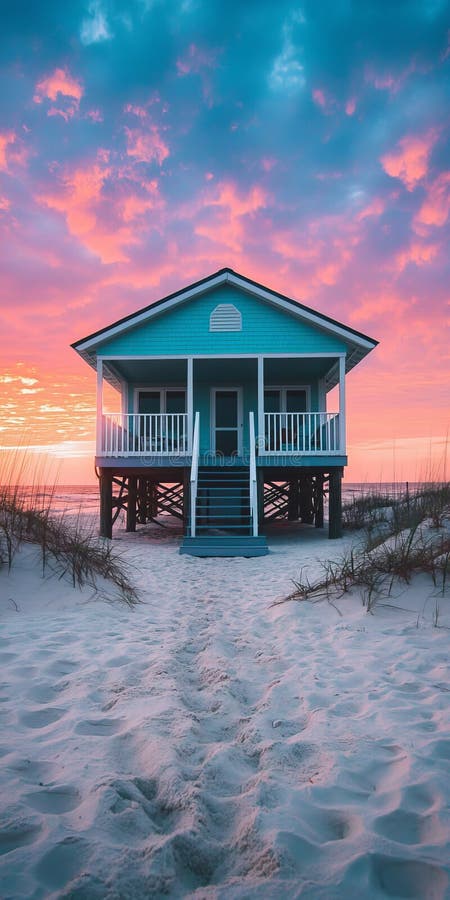 Elevated Beach House at Sunset, Featuring Stunning Ocean Views and ...