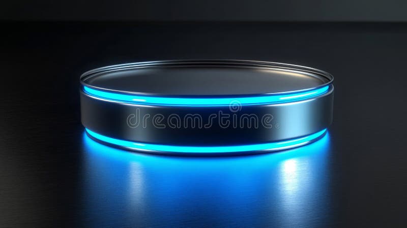 Elevated Black Glossy Ring with Blue Glowing Edges on Dark Textured ...