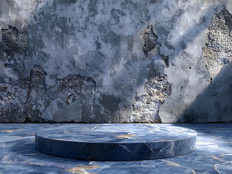 Elevated Blue Circular Display Platform on Weathered Granite Landscape ...