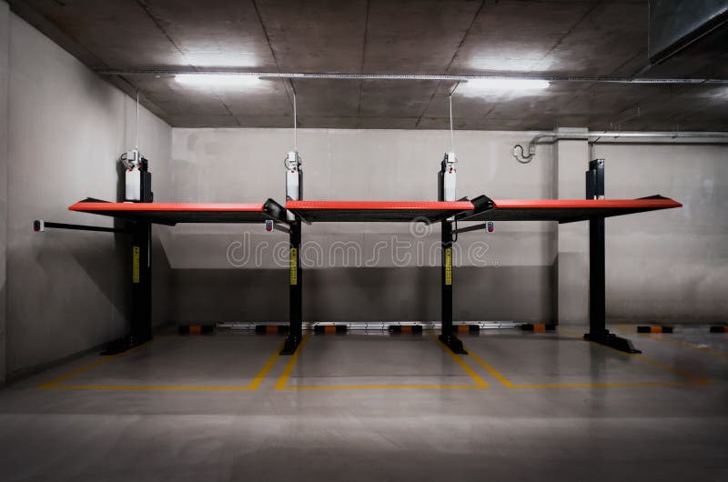 Elevated Car Parking Equipment at Office Building. Basement Car Parking ...