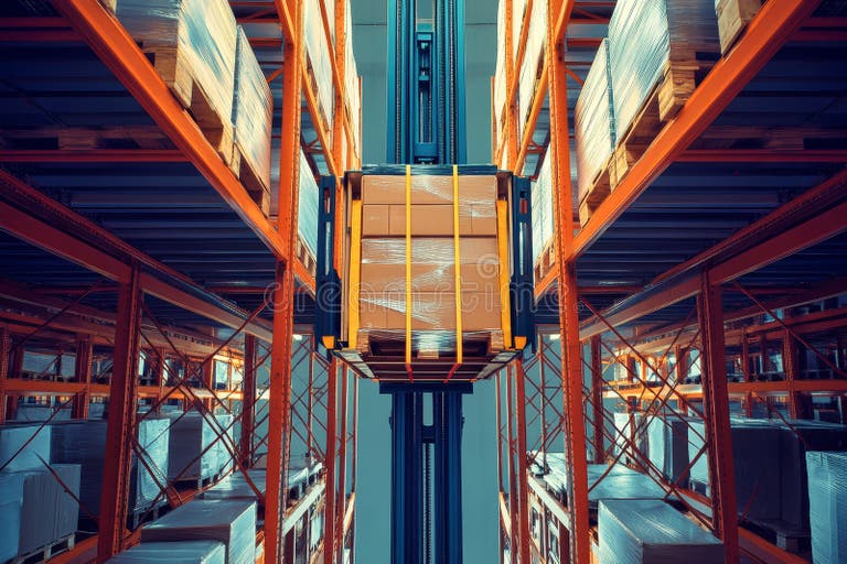 Elevated Cargo Pallet in Modern Warehouse Showcasing Efficient Storage and Delivery Processes ...