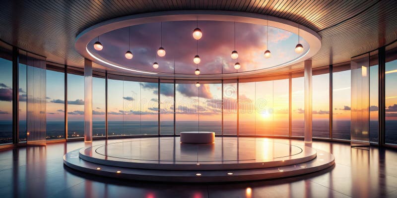 Elevated Circular Platform with Panoramic Sunset View, Modern ...