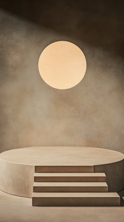 Elevated Circular Stage with Soft Lighting and a Large Round Backdrop ...