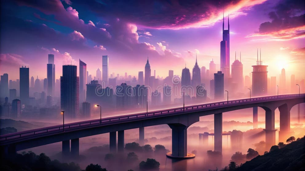 Elevated Cityscape at Dawn a Modern Metropolis Viewed from a High-level ...