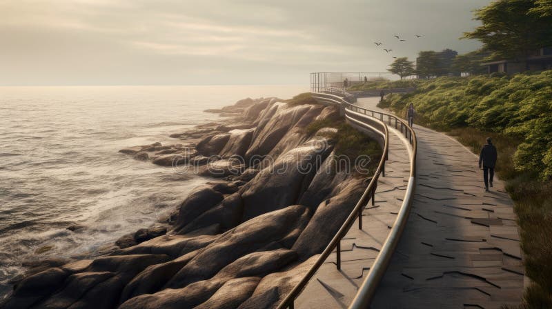 An Elevated Coastal Path Designed for Walking and Cycling, Emphasizing ...