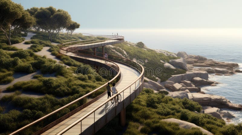 An Elevated Coastal Path Designed for Walking and Cycling, Emphasizing ...