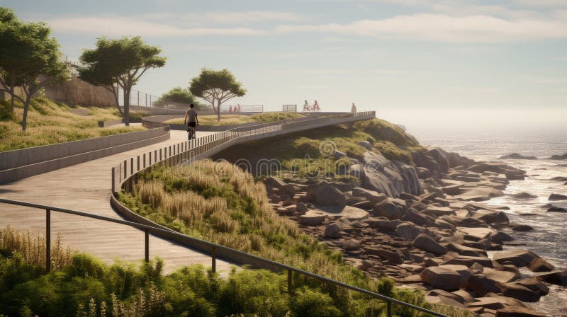 An Elevated Coastal Path Designed for Walking and Cycling, Emphasizing ...