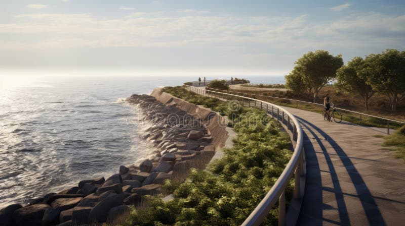 An Elevated Coastal Path Designed for Walking and Cycling, Emphasizing ...