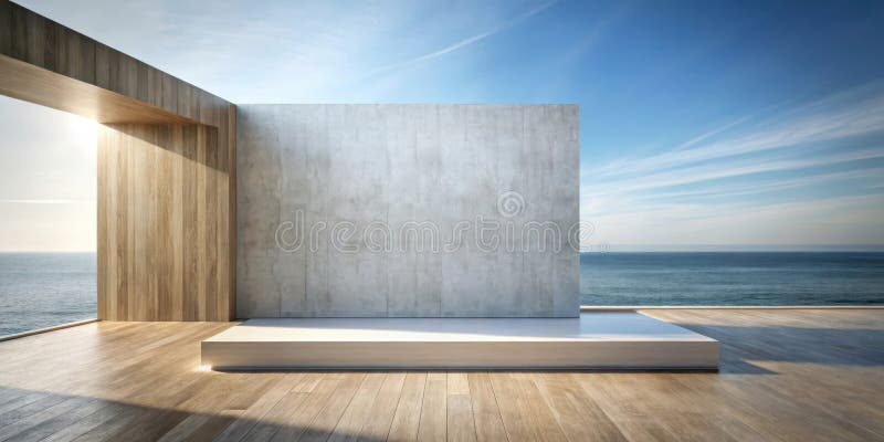 Elevated Coastal Platform with Concrete Wall and Wooden Decking ...