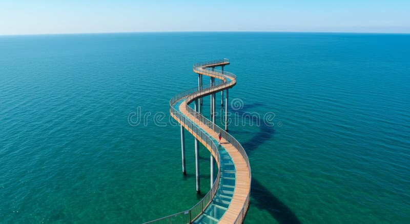 Elevated Curved Walkway Over Ocean Stock Illustration - Illustration of ...