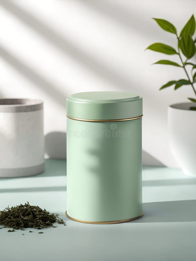 Elevated Cylindrical Green Tea Packaging Mockup Displayed in a ...