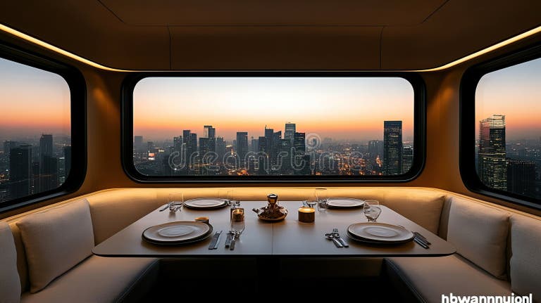 Elevated Dining Experience with Panoramic City Views Stock Illustration - Illustration of ...