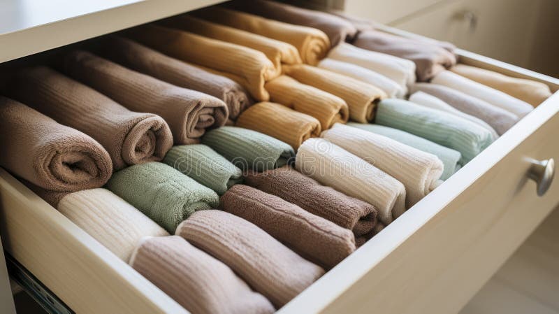 Elevated Elegance. a Close-Up on Organized Towel Storage Stock ...