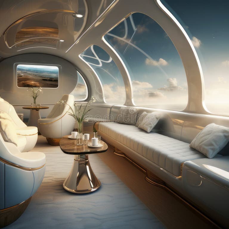 Elevated Elegance: Luxurious Modern Interior of a Blimp with Panoramic ...